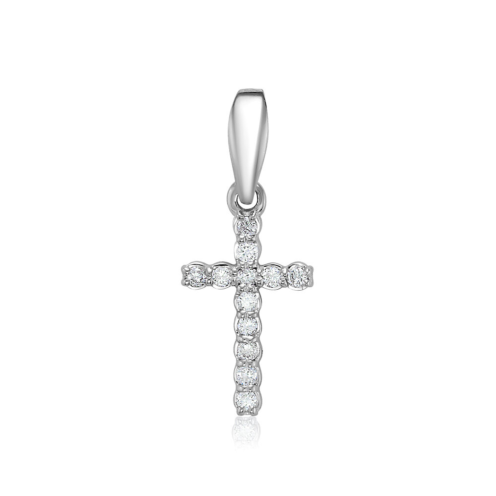 Крестик, белое золото, 585 проба, бриллиант