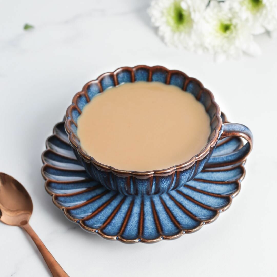 Чайная пара синяя / Чашка для чая, кофе с блюдцем керамическая / подарочный набор с кружкой на одну персону, MIULI 250 мл