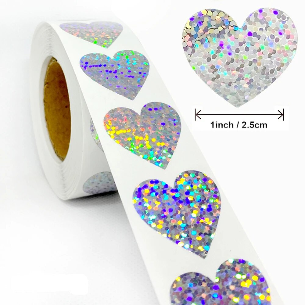 Наклейки сердце с блестками, 50шт, QY786-50pcs