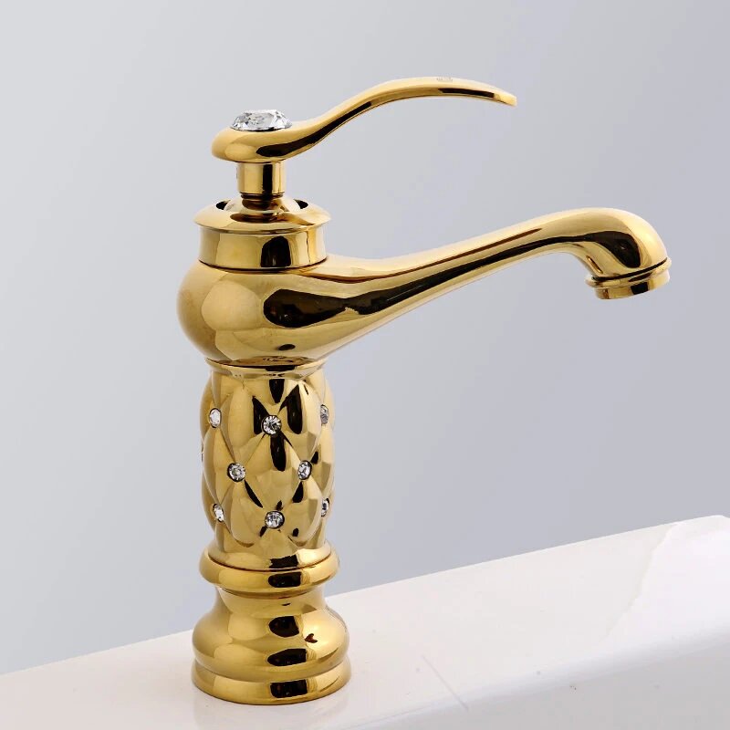 Смесители для ванной комнаты, Классический Латунный Алмазный смеситель с одной ручкой, кран горячей и холодной воды Gold Crystal, смесители для раковины, G1006