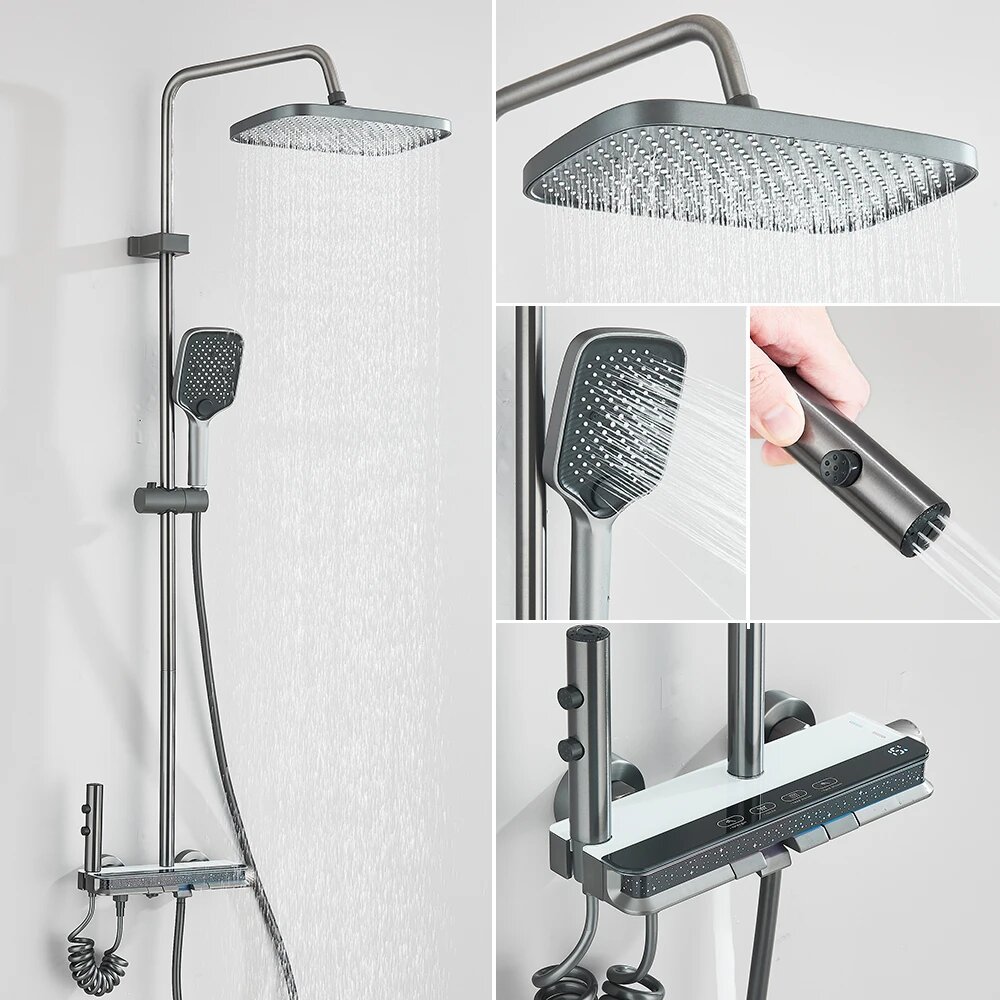 Смеситель для душа с цифровым дисплеем, кран «Водопад» для ванной комнаты, гигиенические краны с подсветкой, XKSN Grey