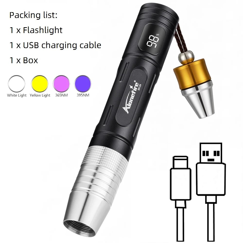 Нефритовый детектор света, 4 режима, 365 нм, перезаряжаемый изумрудный ювелирный драгоценный камень, янтарный фонарик с идентификацией, ультрафиолетовый светодиодный УФ-фонарик