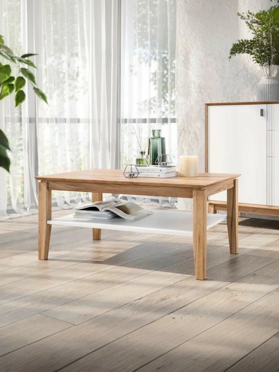 Журнальный стол Любимый Дом Бари, 89 х 59 х 41.6 см, Дуб золотой/Белый