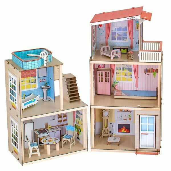 Большой кукольный домик для кукол с мебелью.