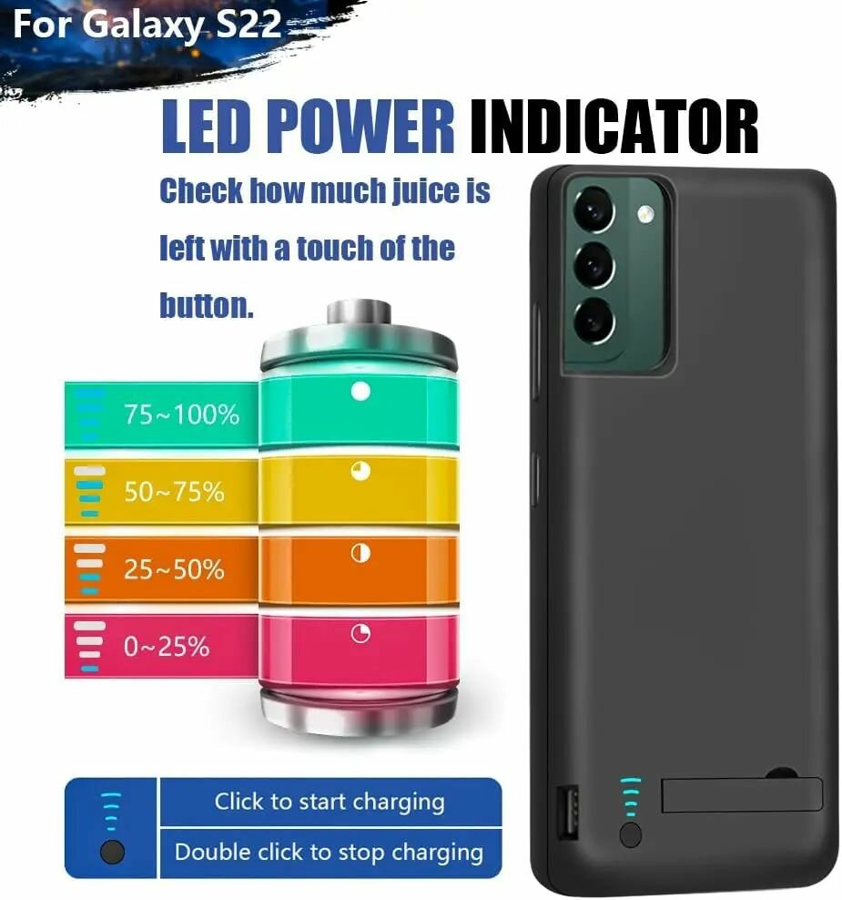 Чехол-аккумулятор для Samsung Galaxy S22 Внешняя Power bank 4800 мАч-ROMIKY