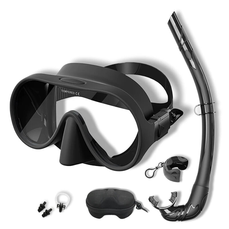 Профессиональная безрамная маска для подводного плавания и трубка для взрослых — противотуманная, защита от ультрафиолета, закаленное стекло — подводная охота, buceo, 스노클링 세트, 수영