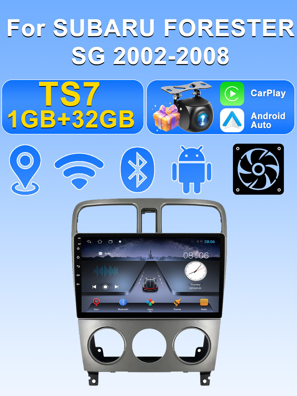 Магнитола для SUBARU FORESTER SG 2002-2008 , Автомагнитола для Субару Форестер СГ ,2din android 1+32G Мультимедиа Bluetooth FM WIFI Автомобильный