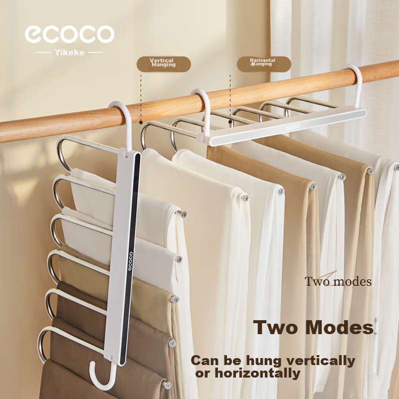 Ecoco Multifunctional Pants Hanger, Closet Storage Organizer, Multi-Layer Hanger for Pants, Foldable Pants Rack, Pants Drawer, E2020 Black