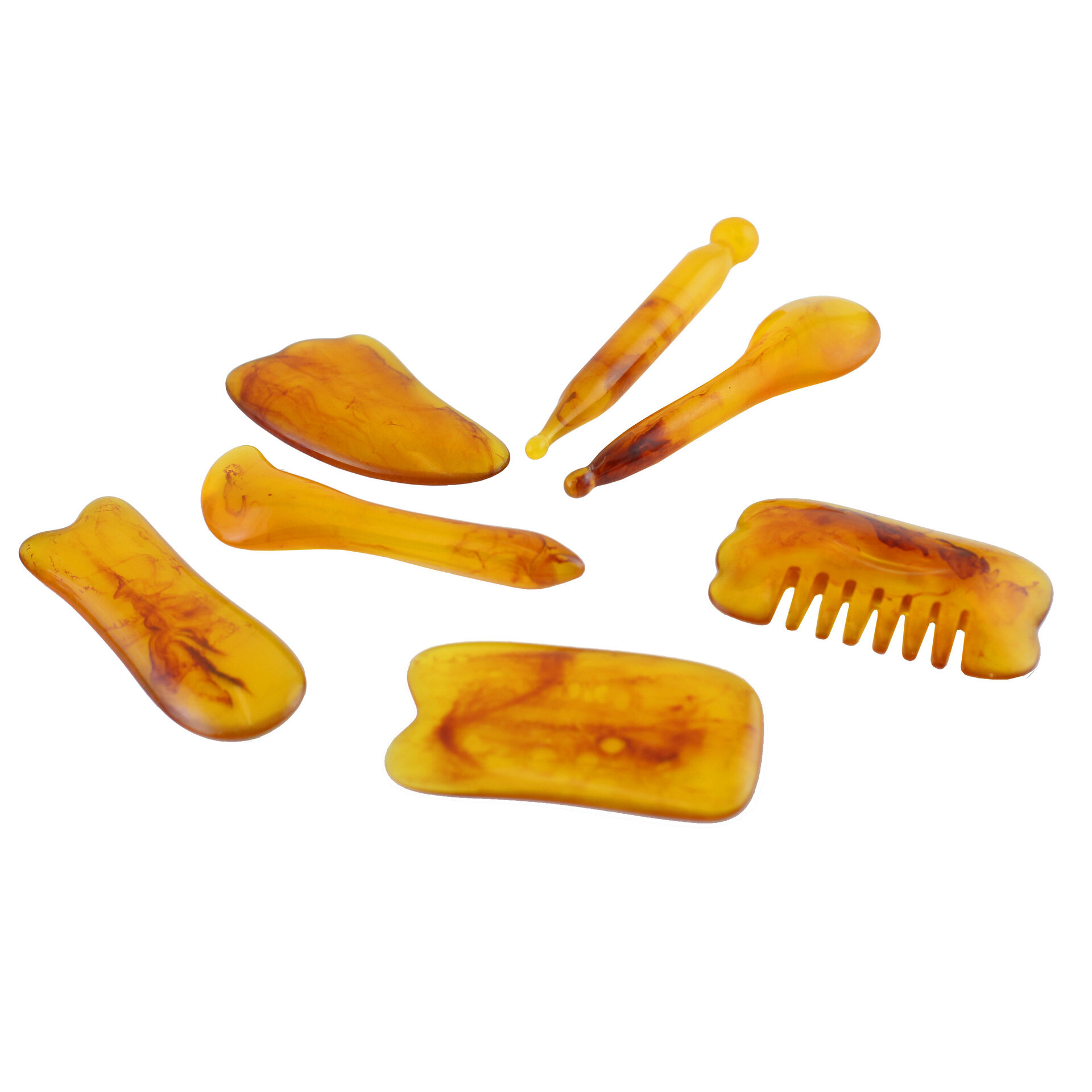 Набор инструментов для скребкового массажа Home Lajin Meridian Massage Natural Resin Scraper (7 предметов, жёлтый)