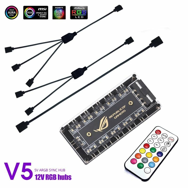RGB-концентратор вентиляторов, разъем кабеля SATA ARGB, разветвитель, удлинитель питания для вентилятора ПК, материнской платы AURA RGB светодиодная лента, вентилятор охлаждения