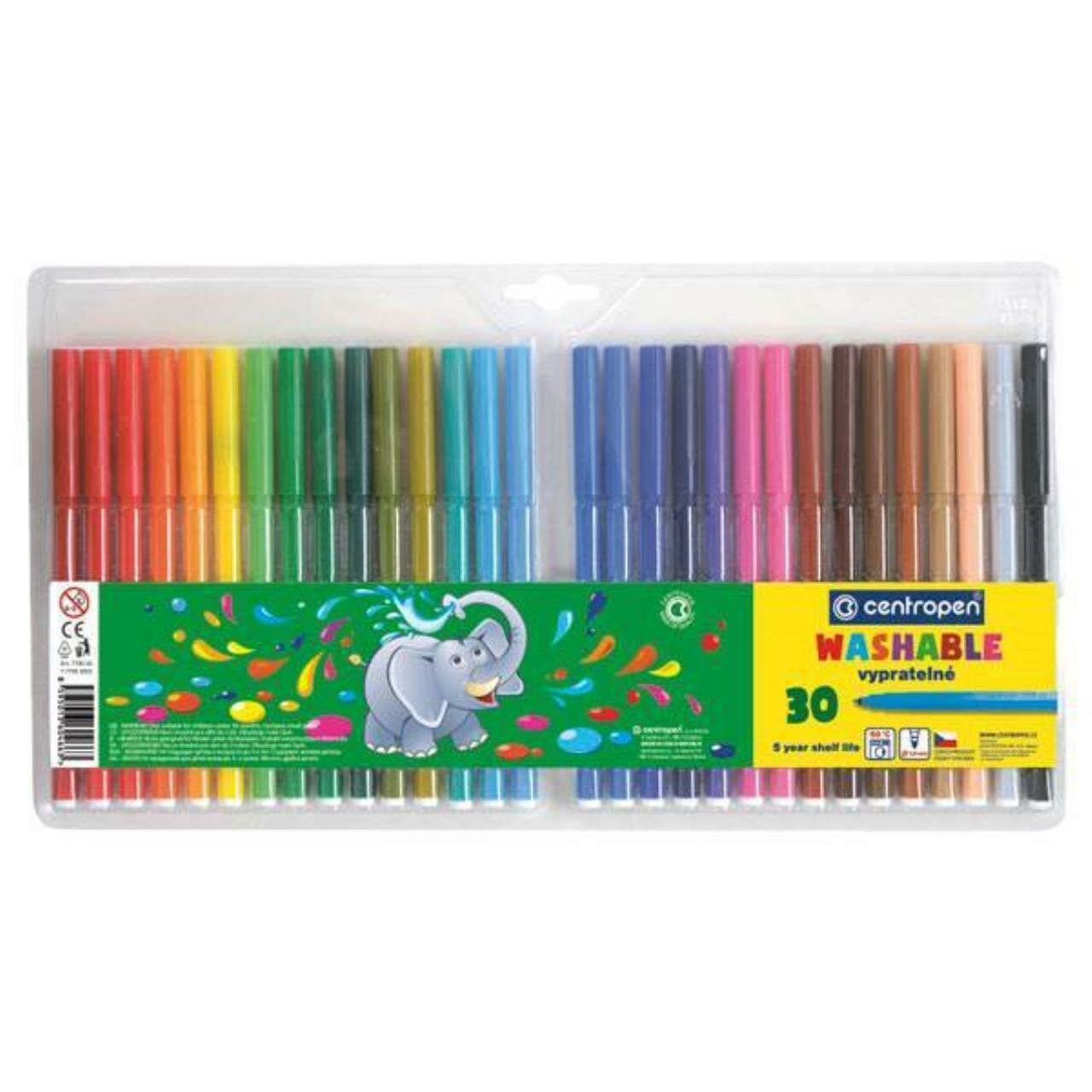 Фломастеры Centropen пингвины смываемые 30 цв. шестигранны корпус, стандартные, блистер