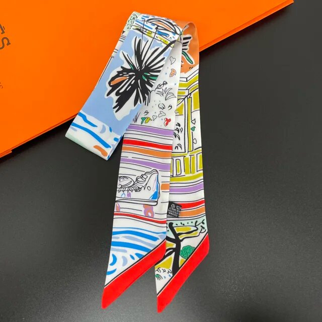 Брендовый дизайнерский Новый Шелковый шарф на цепочке, роскошный шарф, женская модная повязка на голову, фуляр, Узкая сумка, шарфы, шейный платок для женщин, 2025