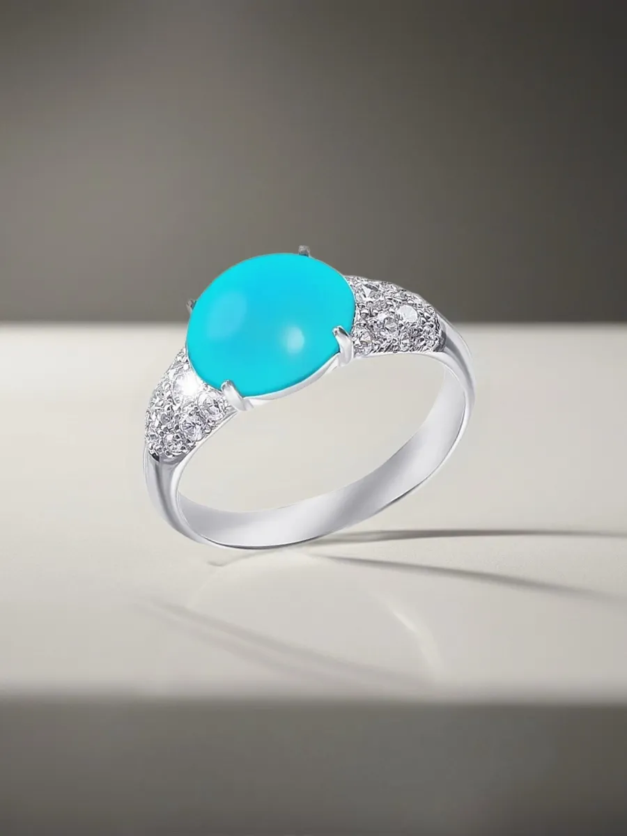 Кольцо, серебро, 925 проба, родирование, бирюза, фианит