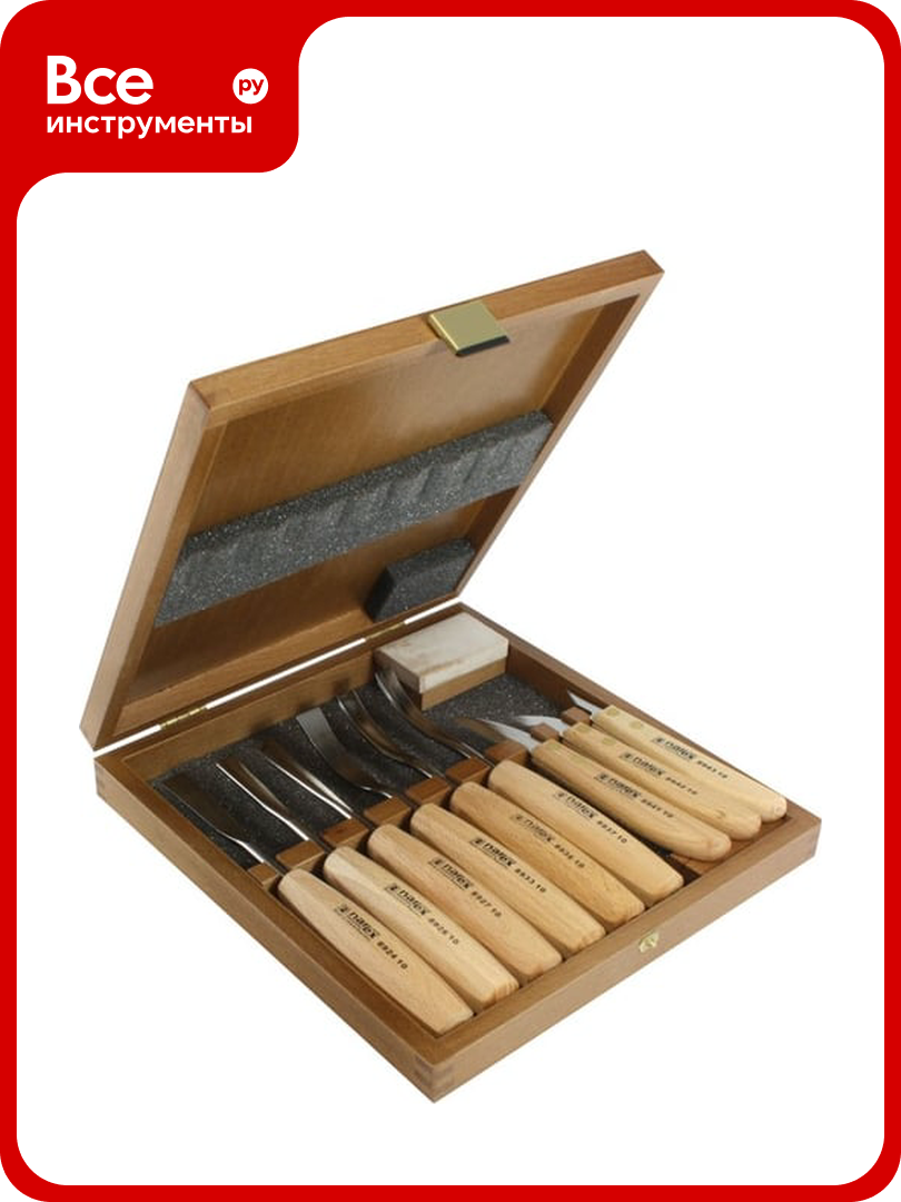 Набор из 9 резцов в деревянном кейсе NAREX Standart, резцы из хром-ванадиевой стали, рукояти из дерева