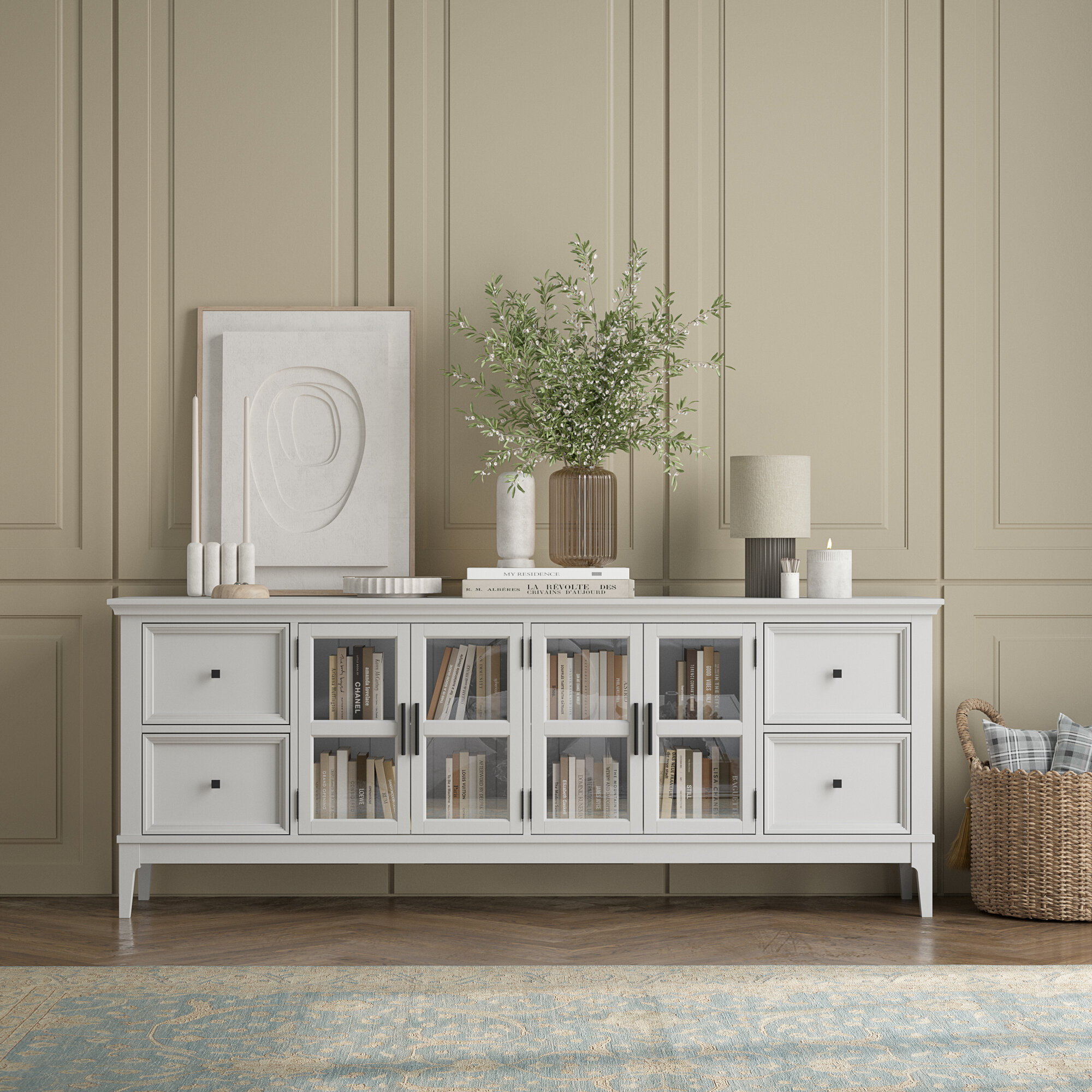 Тумба ТВ ММЦ Гостиная Квадро-С 44 (белый лак) из массива сосны