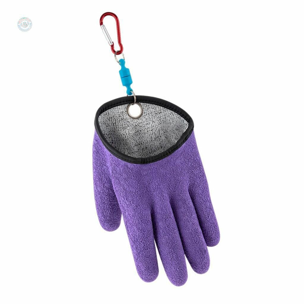 Фиолетовые латексные перчатки для рыбалки с магнитом защита от проколов и удобный хват, левая рука