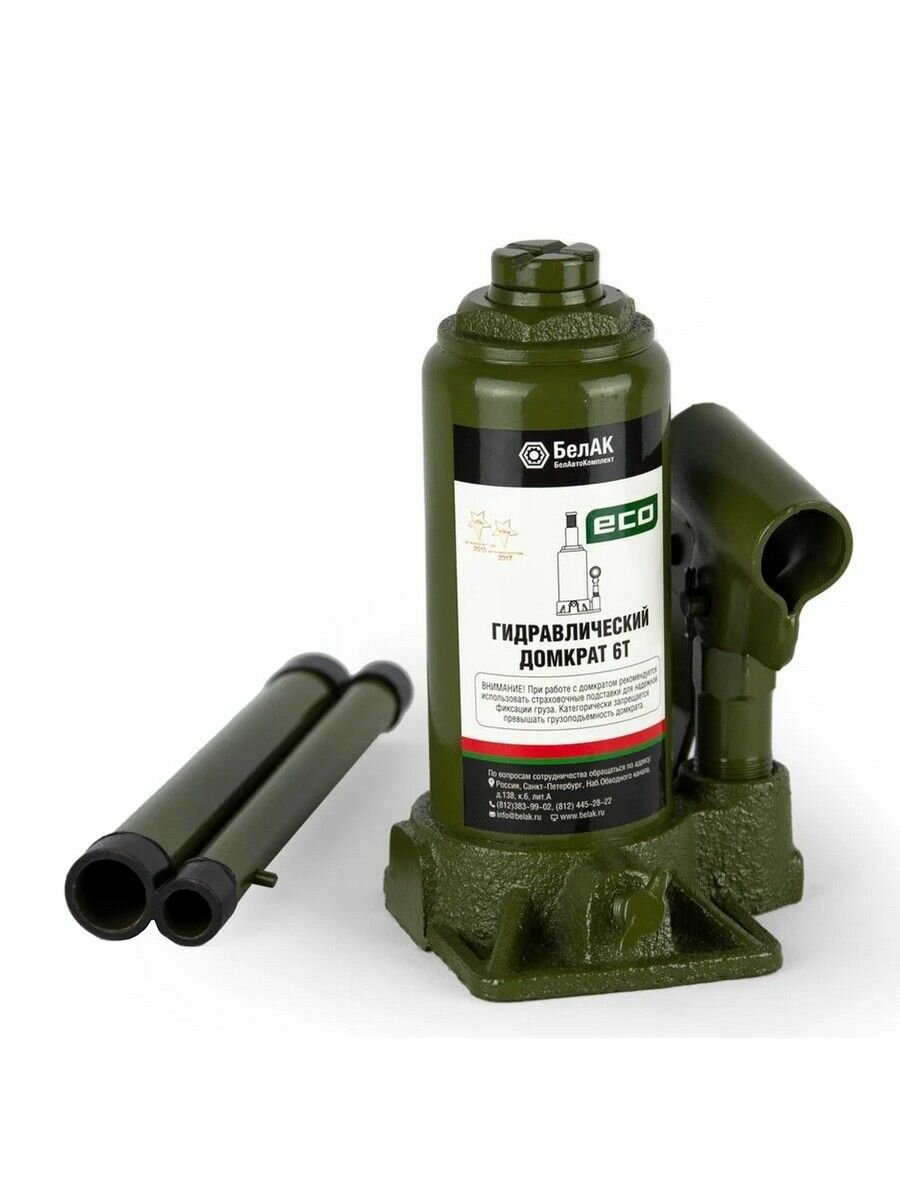 Домкрат БелАК БАК70015, бутылочный, 6 т, высота подъема 34 см, темно-зеленый