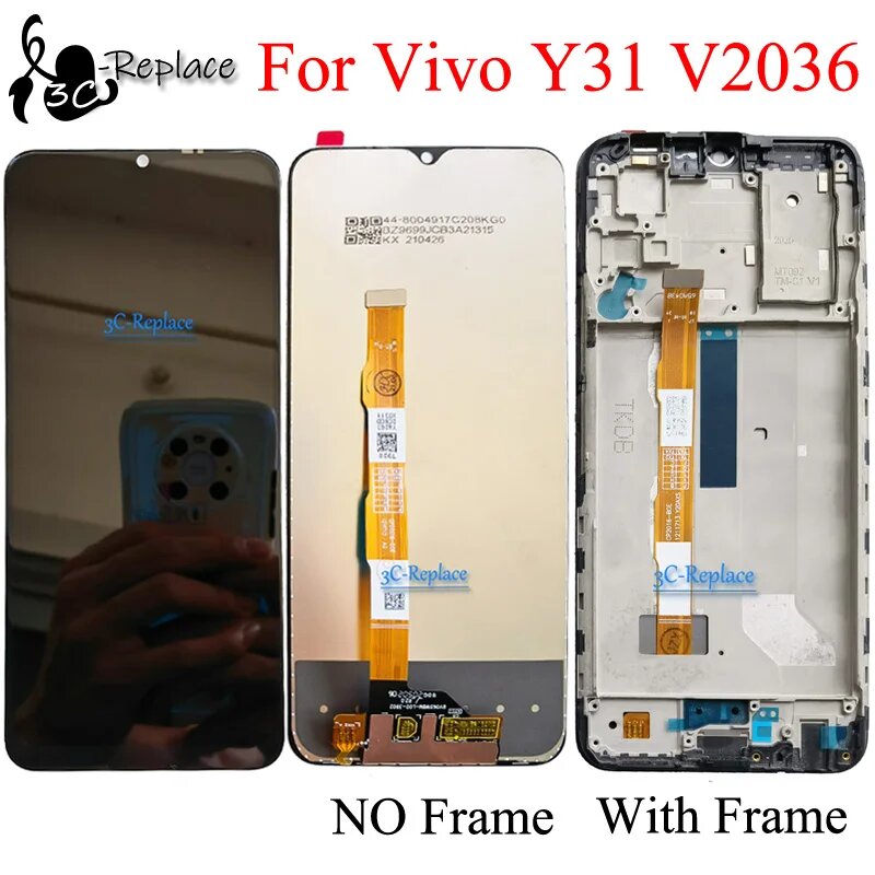 Черный 6,58 дюймов для Vivo Y31 V2036 2021 ЖК-дисплей кодирующий преобразователь сенсорного экрана в сборе Замена/с рамкой
