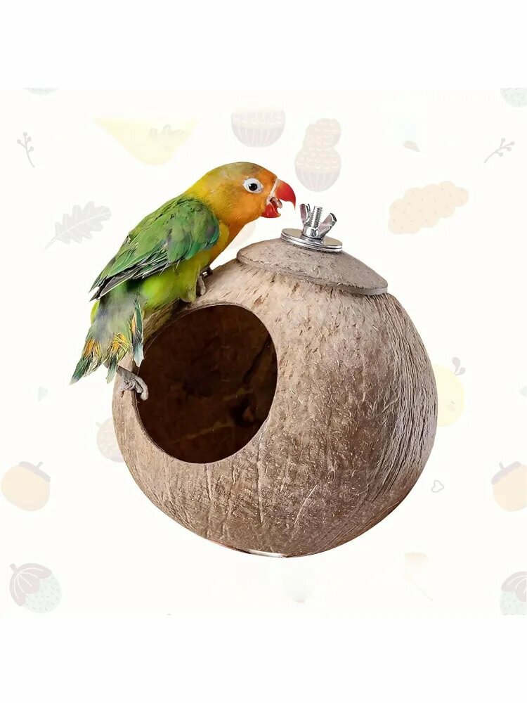 Гнездо для попугаев из натурального кокоса с подстилкой