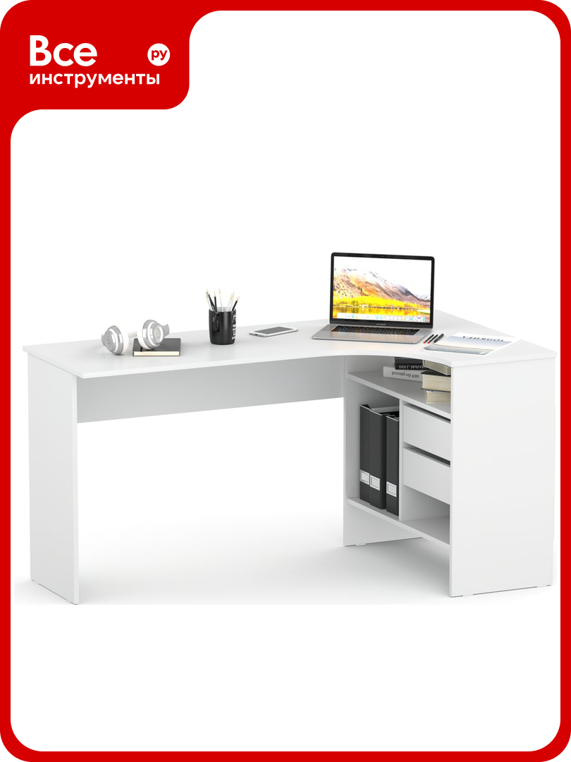 Письменный стол сокол правый белый СПм-25 00-00010621 для большого монитора