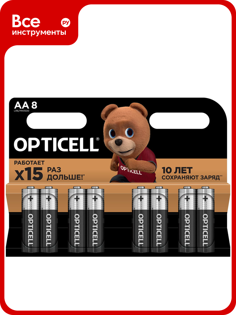 Батарейки Opticell AA, щелочные элементы с длительным ресурсом, упаковка, подходят для пульта и фотоаппаратов