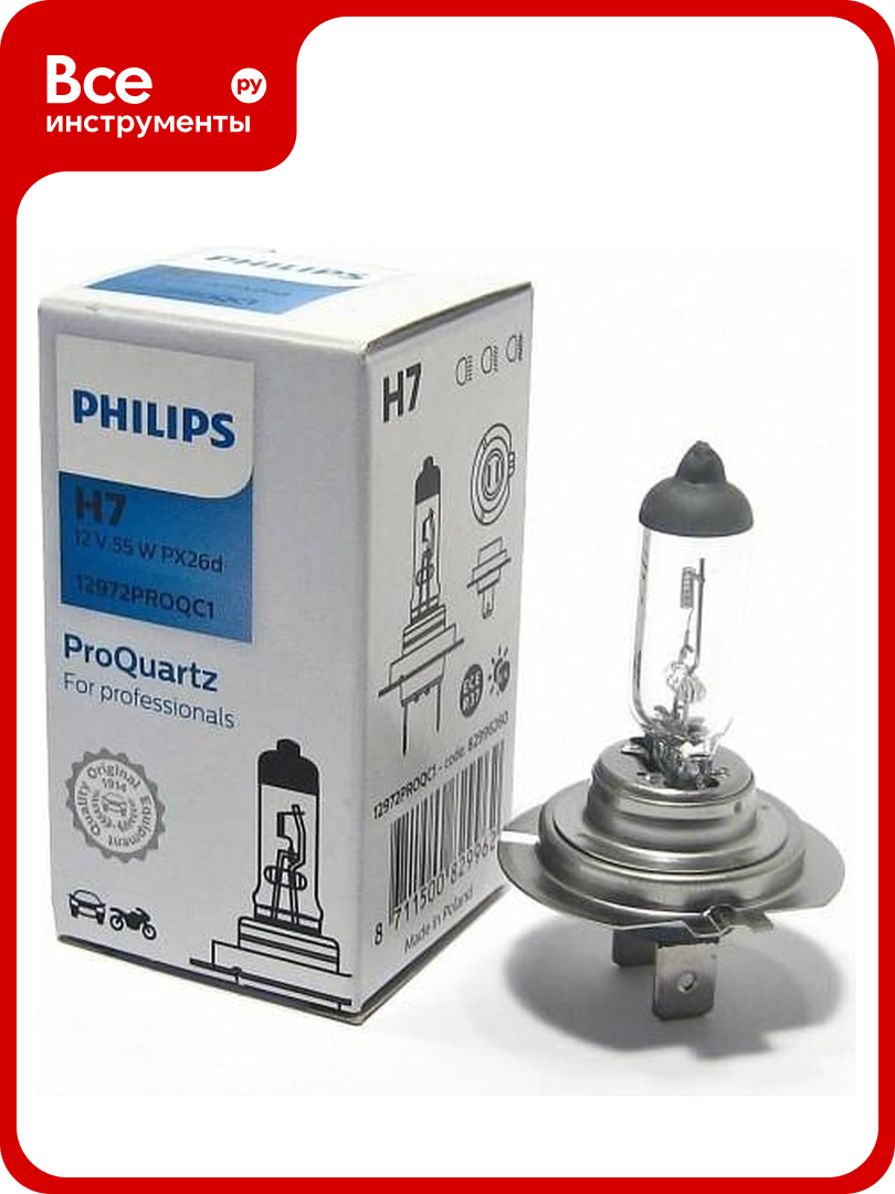 Автолампа PHILIPS H7, 55 Вт, PX26d, ProQ, 12 В 12972PROQC1