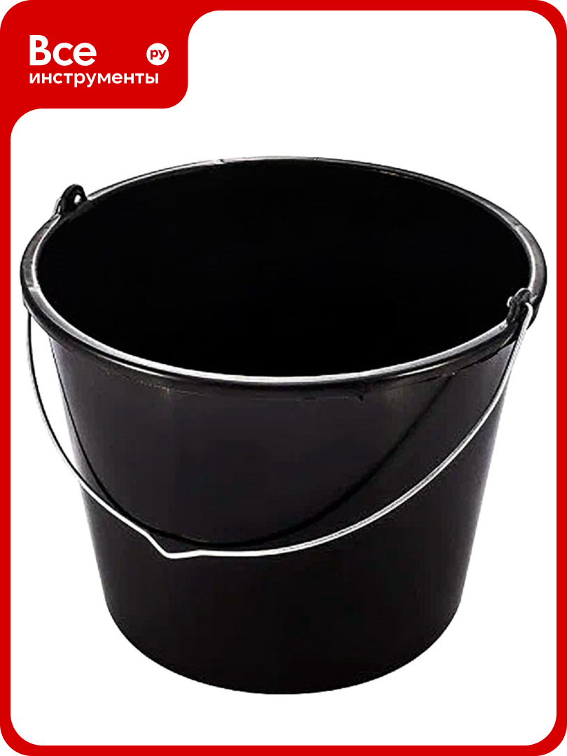 Строительное ведро Тара. ру 16 л, круглое, с металлической ручкой, черное 26240 для строительного мусора