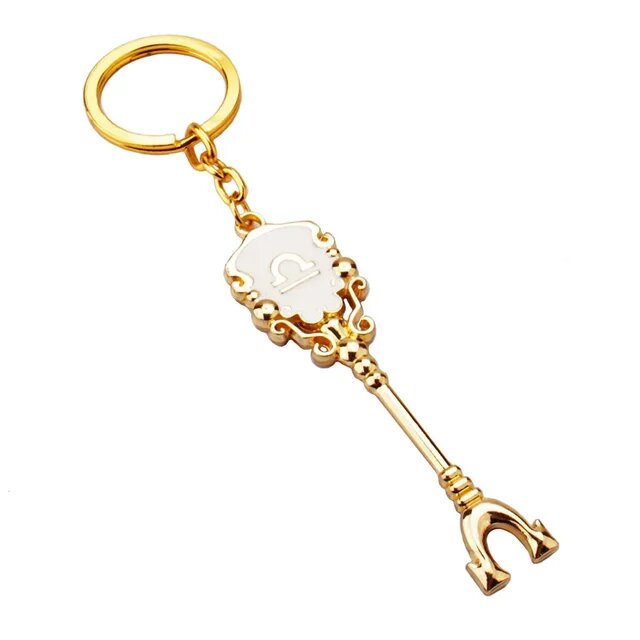 Брелок для ключей «Люси Зодиак» для мужчин и женщин, металлическая эмалированная цепочка для ключей с 12 созвездиями, с волшебным призраком, знаком зодиака, кольцо для ключей, ювелирные изделия для фанатов