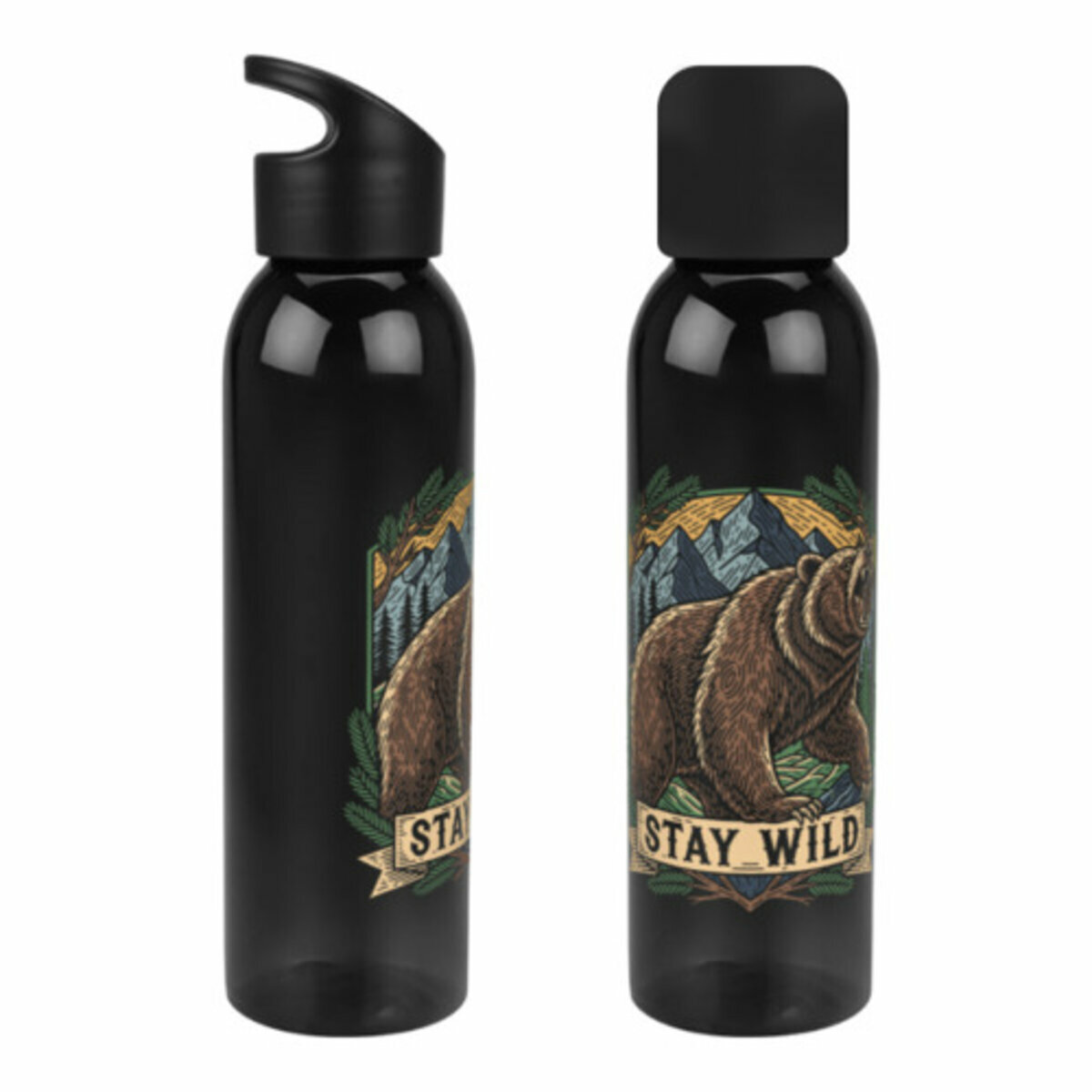 Бутылка для воды «Медведь в горах - Оставайся диким - Винтаж» (черный)