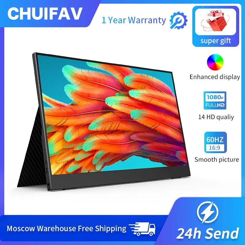 CHUIFAV 15,6-дюймовый портативный монитор 14-дюймовый игровой экран с IPS-дисплеем для ноутбука Switch Ps4, тип c, компьютерный ноутбук
