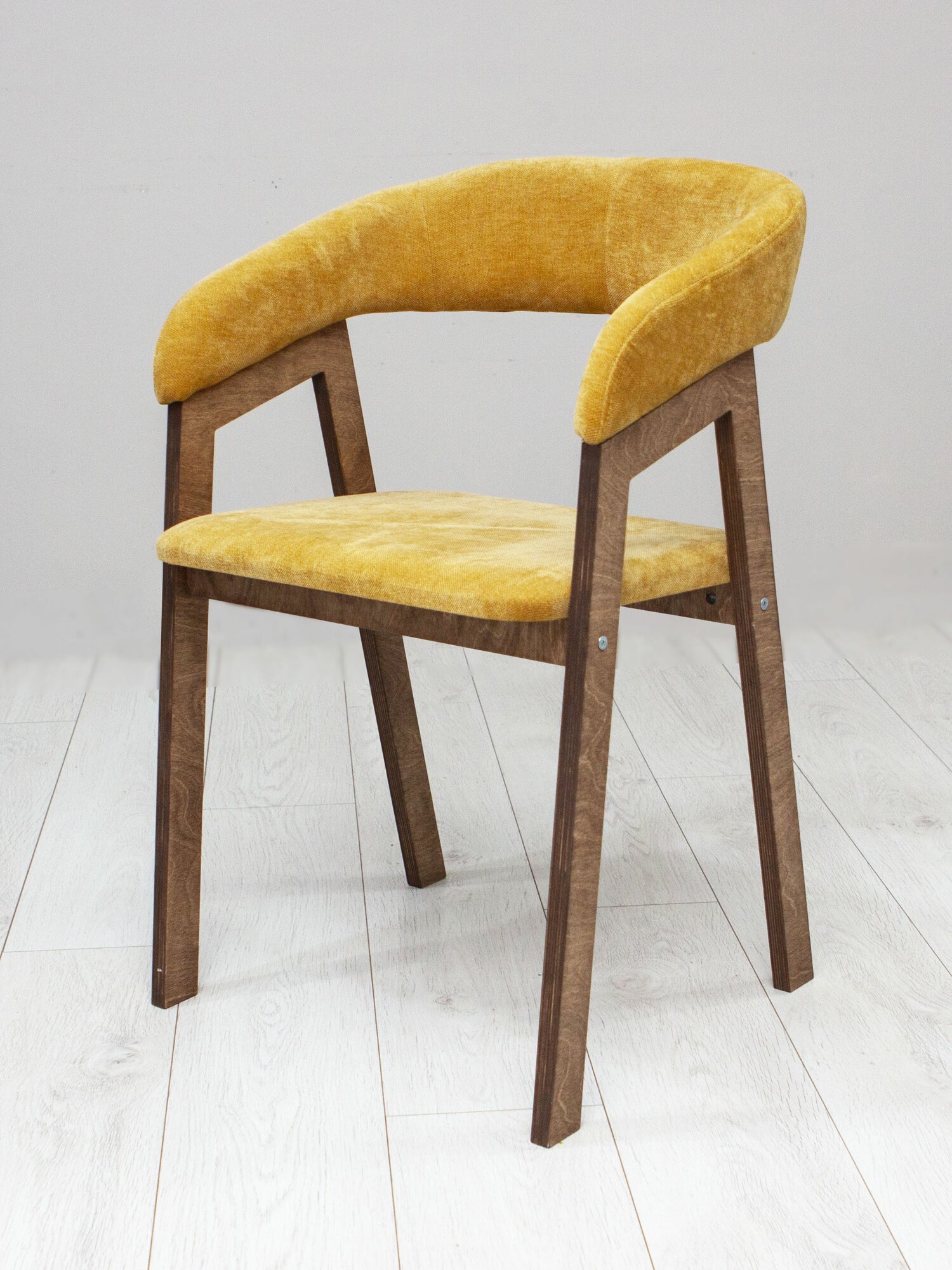 Стул кухонный 1 шт. деревянный с мягкими подлокотниками шенилл, желтый, обеденный, стул-кресло