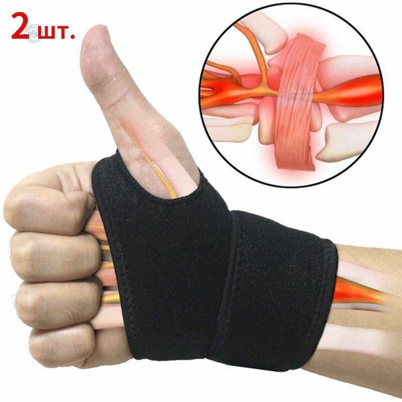 Напульсник спортивный регулируемый на запястье, черный, композитный материал, 2 шт защита и комфорт для тренировок