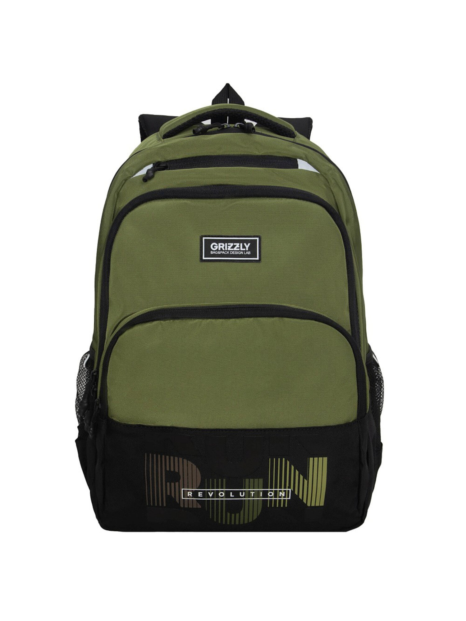 Рюкзак городской молодежный GRIZZLY, RU-530-6, черный - оливковый, 32х45х23