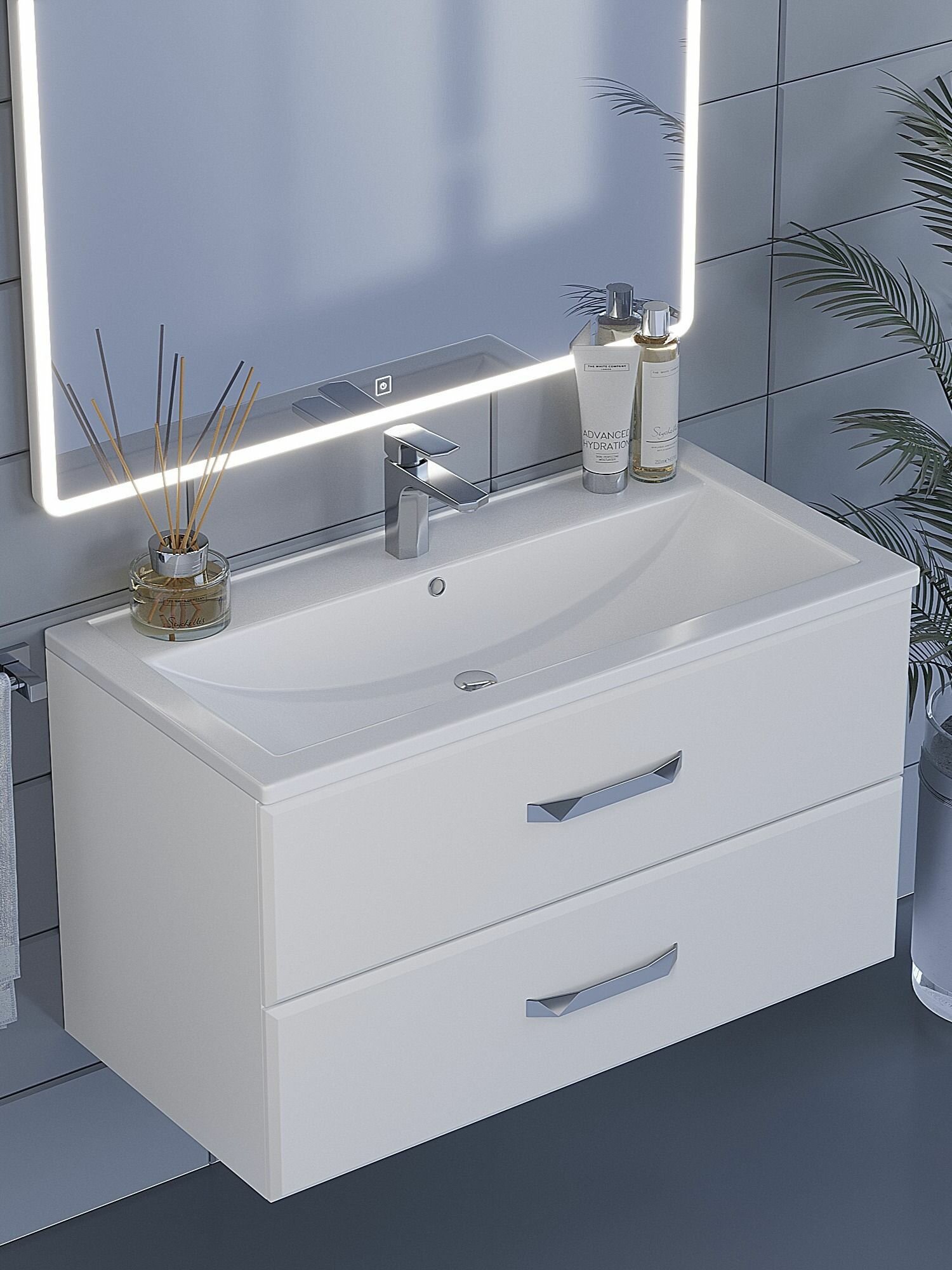 Тумба с раковиной для ванной 90 см, Uperwood Foster, белая