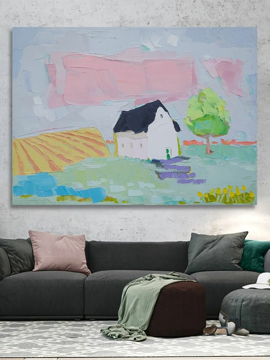 Картина / природа, картина на холсте, лесной / деревенский пейзаж, 50х70 см.