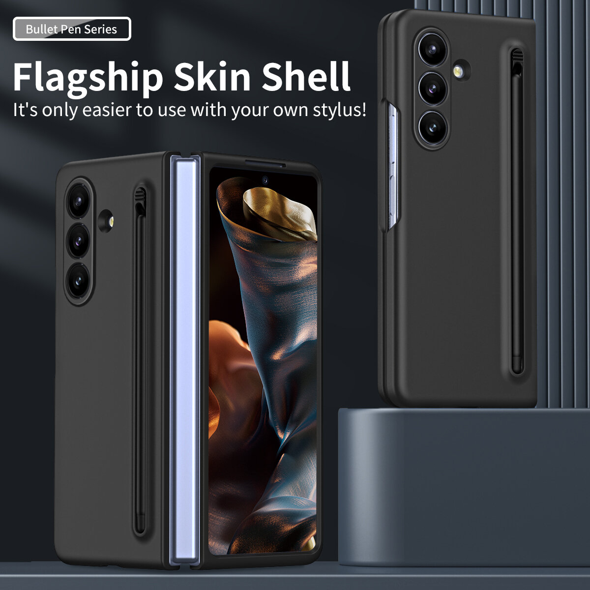 Чехол для Samsung Galaxy Z Fold 7 / Samsung Z Fold7 / Самсунг Галакси З Фолд 7, С помощью стилуса, книжка, стекло, поликарбонат (PC), защита камеры, ударопрочный, Samsung, Samsung Galaxy Z Fold 7, черный