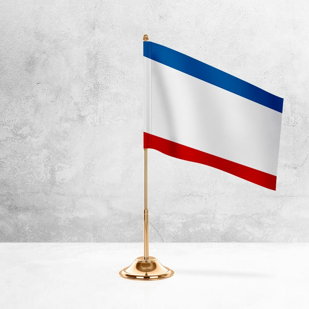 Настольный флаг Крыма на металлической подставке под золото