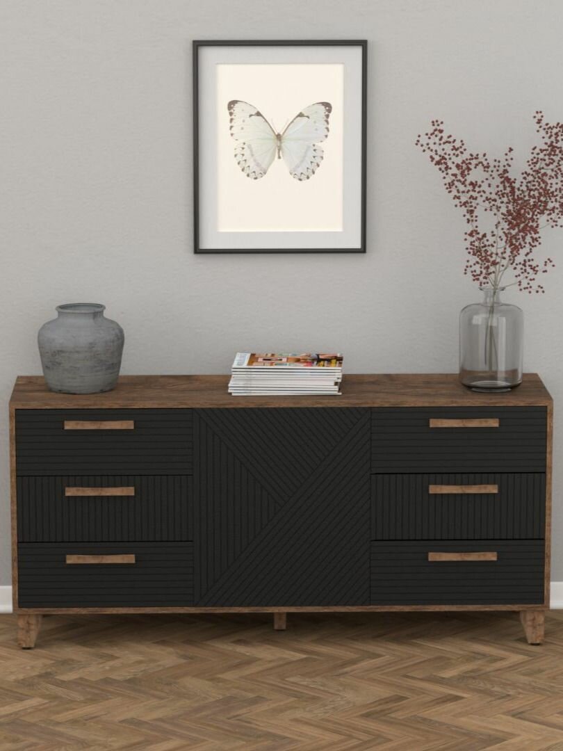 Комод с ящиками Копенгаген Дуб Самдал / Черный матовый (12 Стульев)