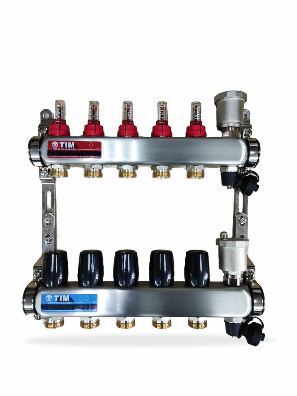 Коллектор для теплого пола из нержавеющей стали TIM, 5 выхода с регулирующими и балансировочными клапанами KCS5005