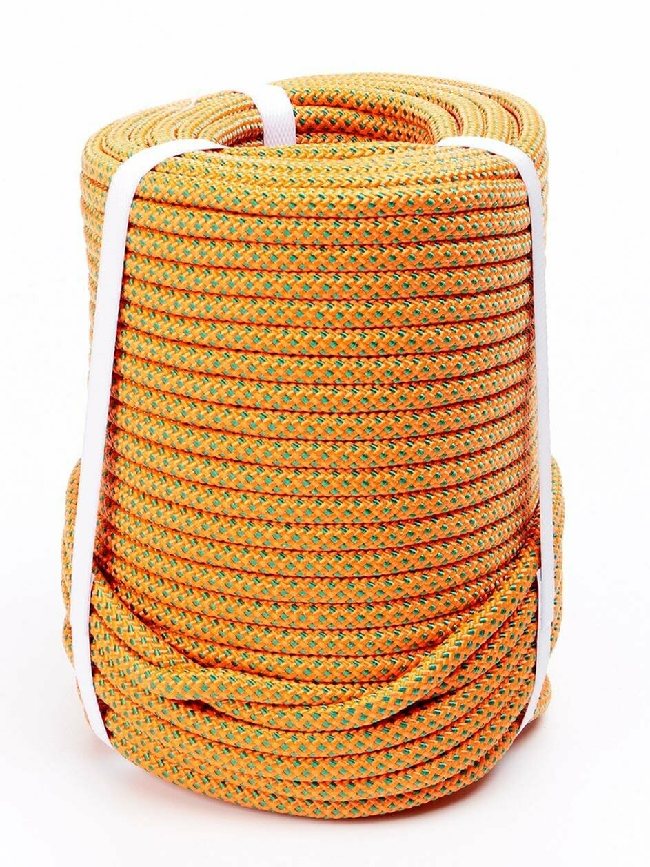 Веревка страховочно-спасательная Climb 32 прядная, зелено-оранжевая, d=8 мм, 50 м