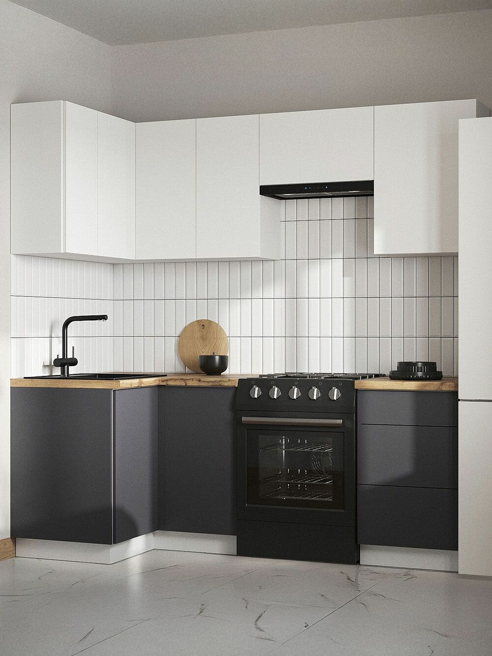 Кухонный гарнитур угловой Тандем 2.1х1 м, мебель для дома и кухни, Белый / Бланж / Графит