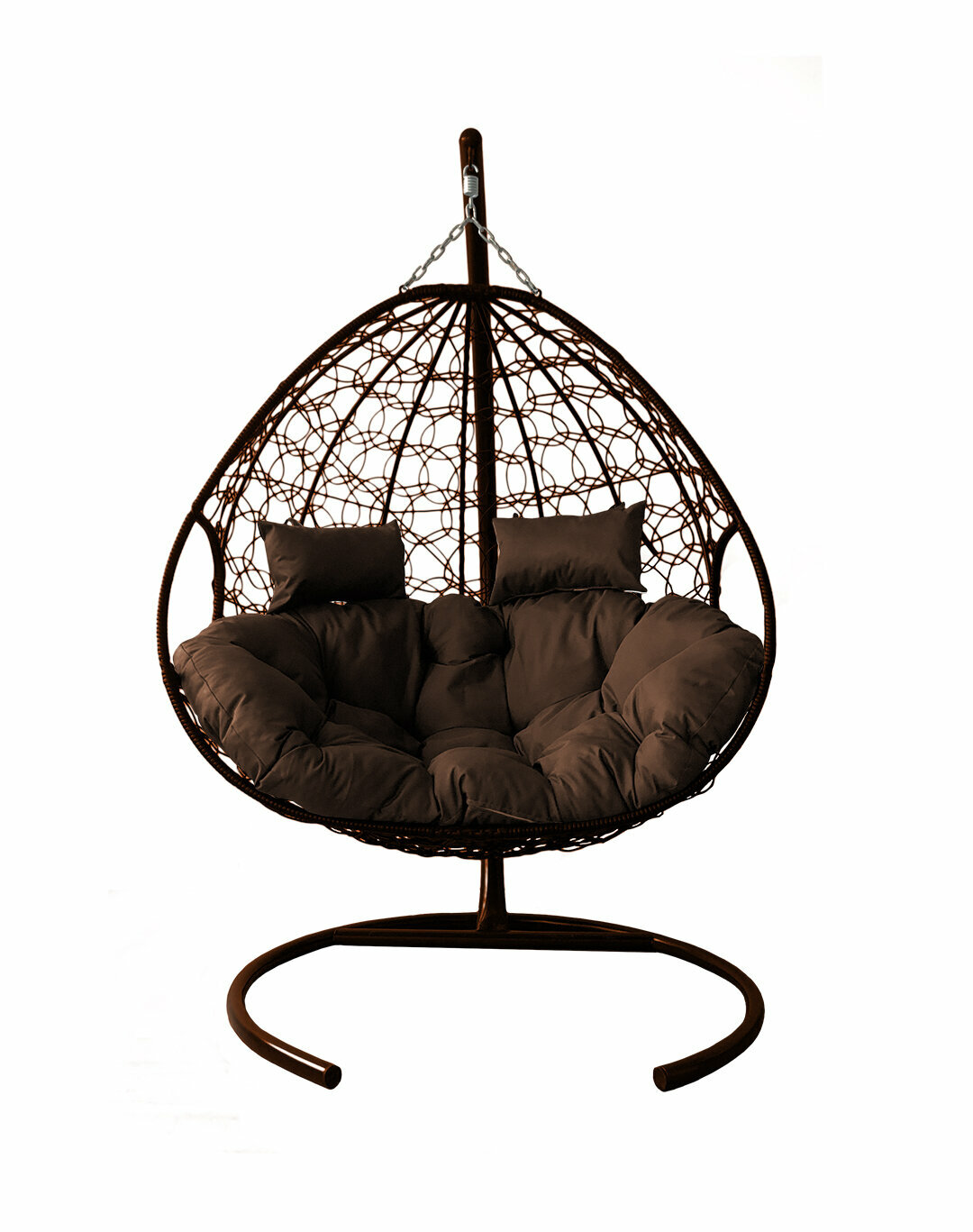 Подвесное кресло m-group для двоих с ротангом коричневое, коричневая подушка