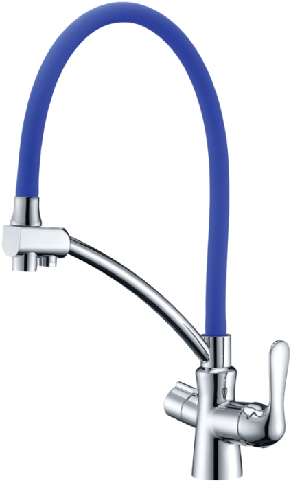 Смеситель для кухни Lemark Comfort LM3070C-Blue с гибким изливом, хром, синий
