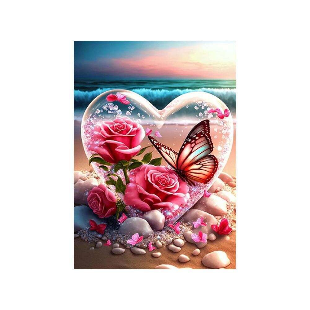 Алмазная мозаика 40x30 на подрамнике Цветы и бабочки, яркая картина из страз для декора