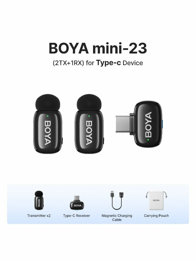 BOYA Mini 23 Беспроводная Микрофонная Система 2-в-1 Mini Для Подавления Шума С Частотой 2,4 ГГц