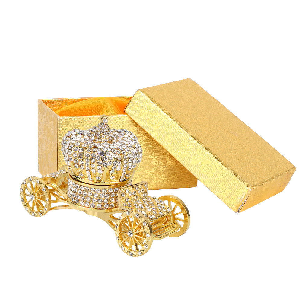 Коробка для колец в форме короны кареты с бриллиантами в европейском стиле, декоративное украшение для автомобиля, чехол для хранения ювелирных изделий, элегантный дизайн