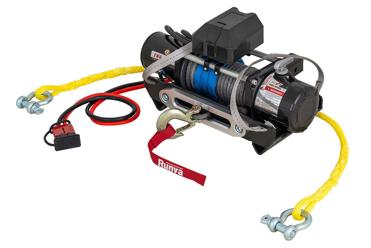 Лебёдка переносная РИФ 9000SR c квадратом для фаркопа, в сборе, синтетический трос (облегченная) арт. EWG9000USR-KIT3