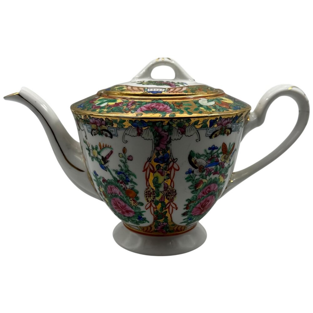 Чайник заварочный "Дивный сад", 1 л, 1940-1960 гг, фарфор, ручная роспись, позолота, Китай (трещина)