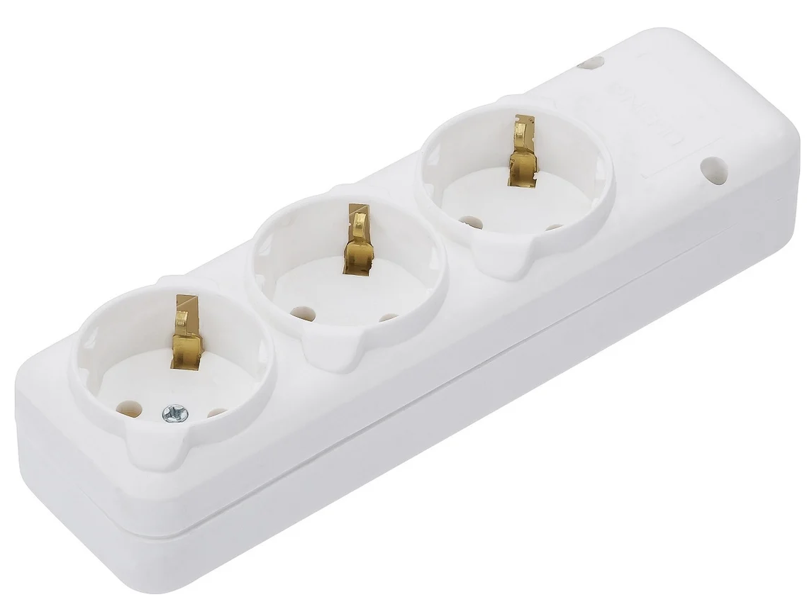 Блок розеток NE-AD 3 гнезда, 16А 250В с заземлением, белый, 3014-K / колодка электрическая для удлинителя