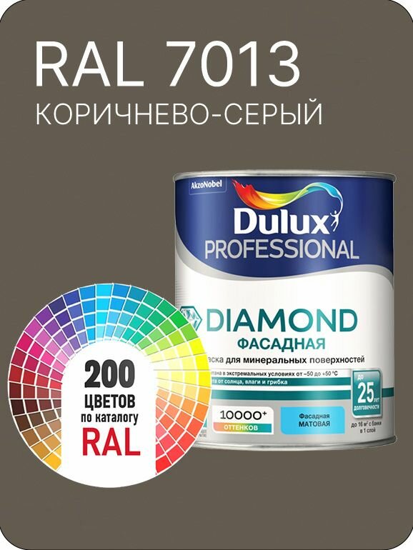 Краска для минеральных и деревянных фасадов Dulux Diamond цвет коричнево-серый Ral 7013 0.8 л.